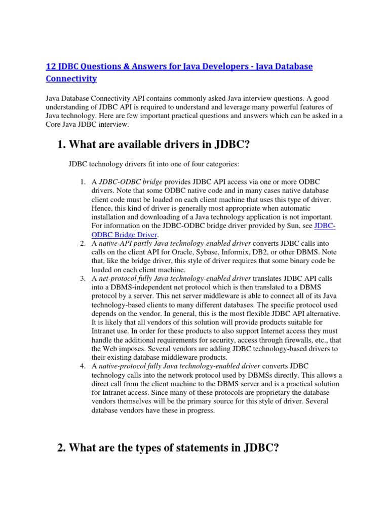 12 JDBC Questions & Answers For Java Developers - Java Database ...