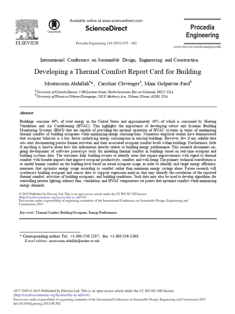 Developing A Thermal Comfort Report Card For Building | PDF | Energy ...