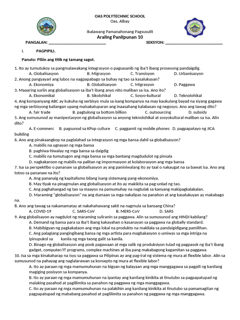 AP 10 2nd Periodical Test (1) - 124358 | PDF