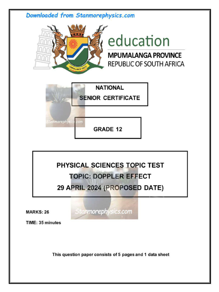 MP Physical Science Grade 12 TEST Doppler Effect 2024 and Memo | PDF