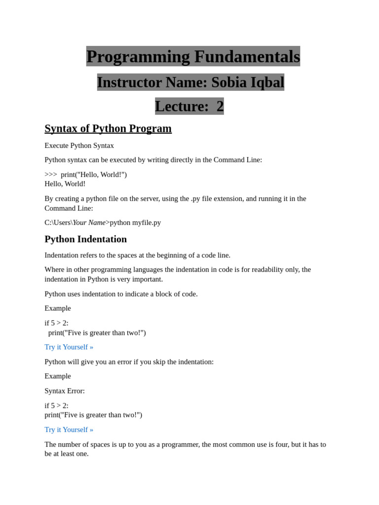 Lectire 2 | PDF | Namespace | Python (Programming Language)