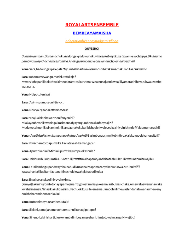 Bembea Ya Maisha Highschool Setbooks | PDF