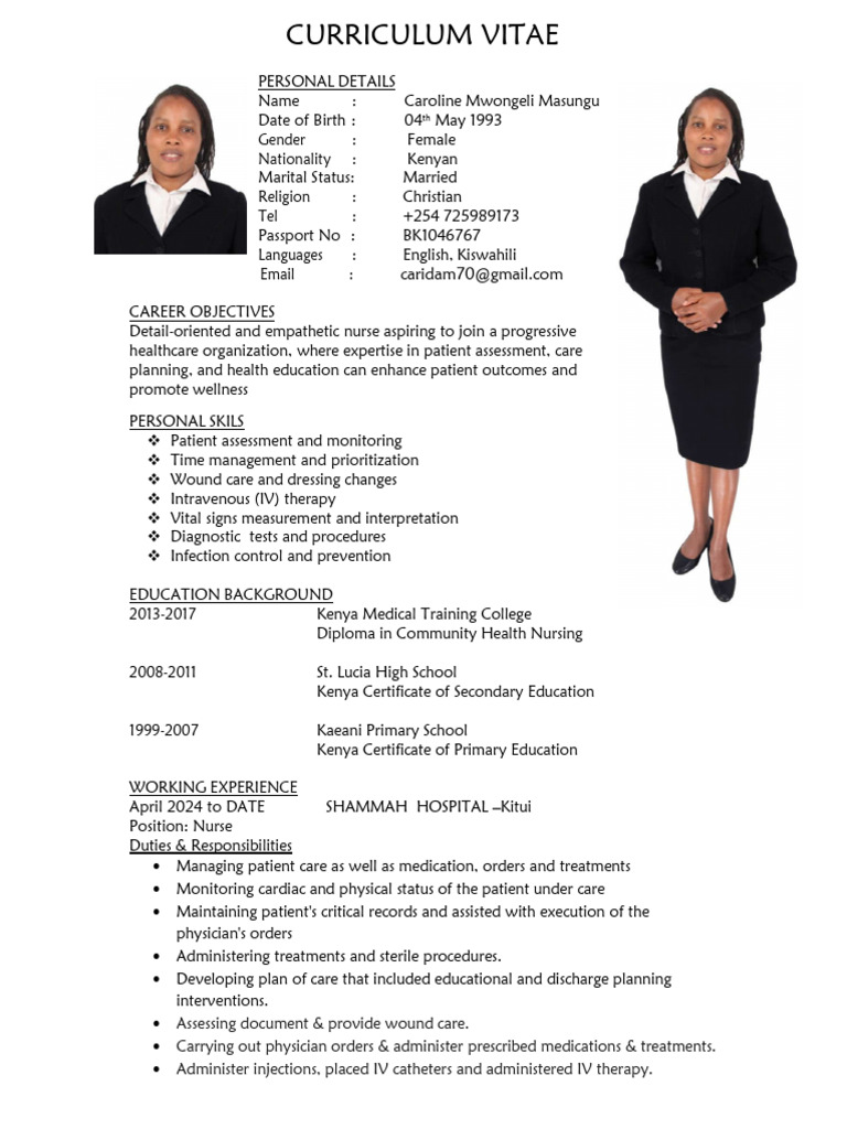Caroline Mwongeli Masungu - NURSE2025 | PDF | Patient | Nursing