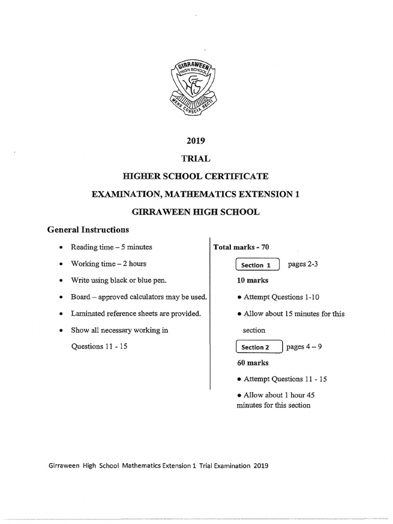 2019 3U - Girraween - Trial Paper (With Solutions) | PDF | Geometry ...
