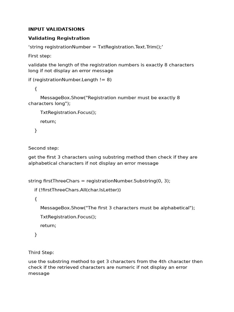 Registration Number Validation Steps | PDF
