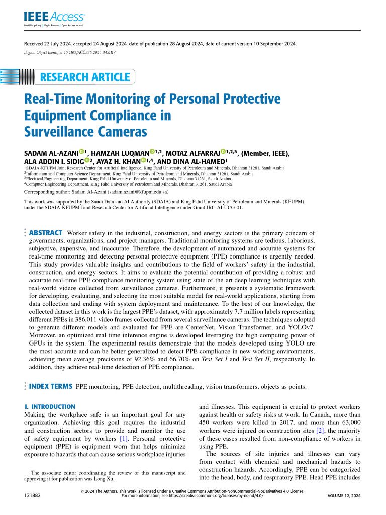 Real-Time Monitoring of Personal Protective Equipment Compliance in ...