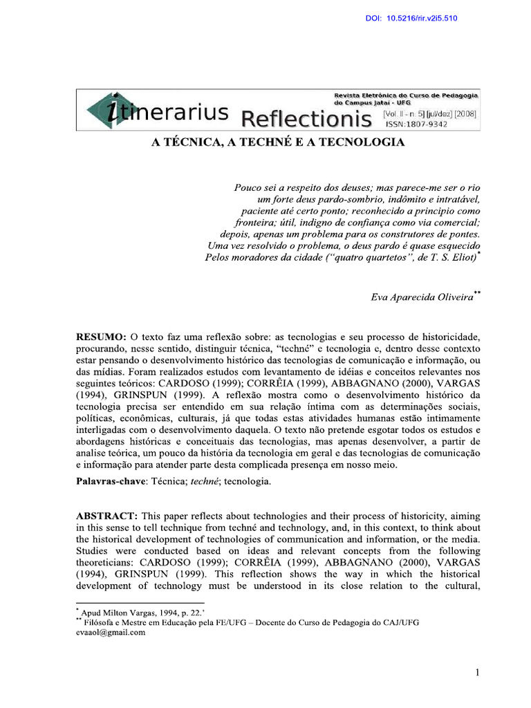 A Técnica, A Techné e A Tecnologia | PDF