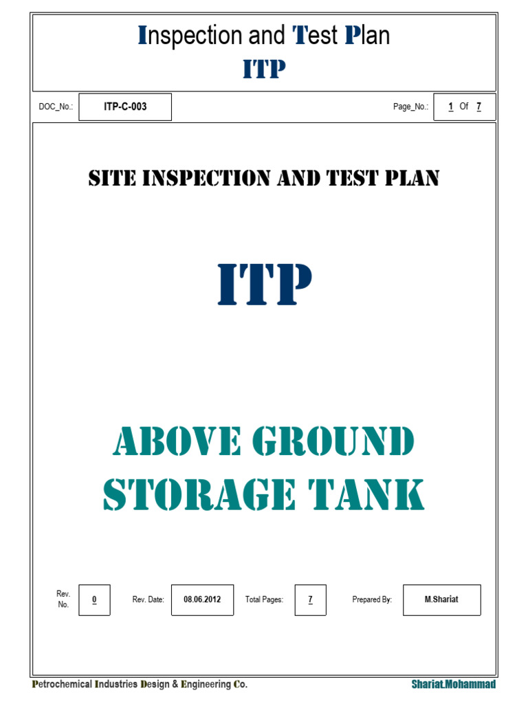 Site ITP Above Ground Storage Tanks | PDF | Welding | Construction