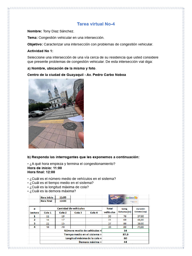 Tarea Virtual n4 Análisis de La Congestión Vehícular | PDF