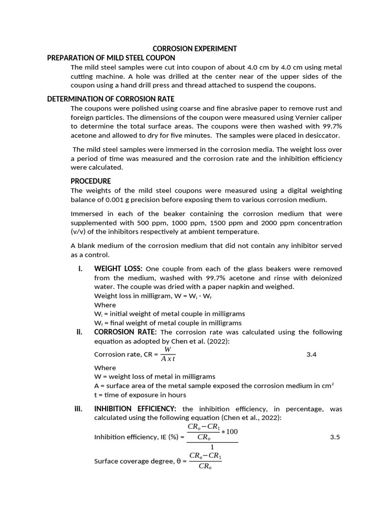 Corrosion Rate Measurement of Mild Steel | PDF | Corrosion | Materials
