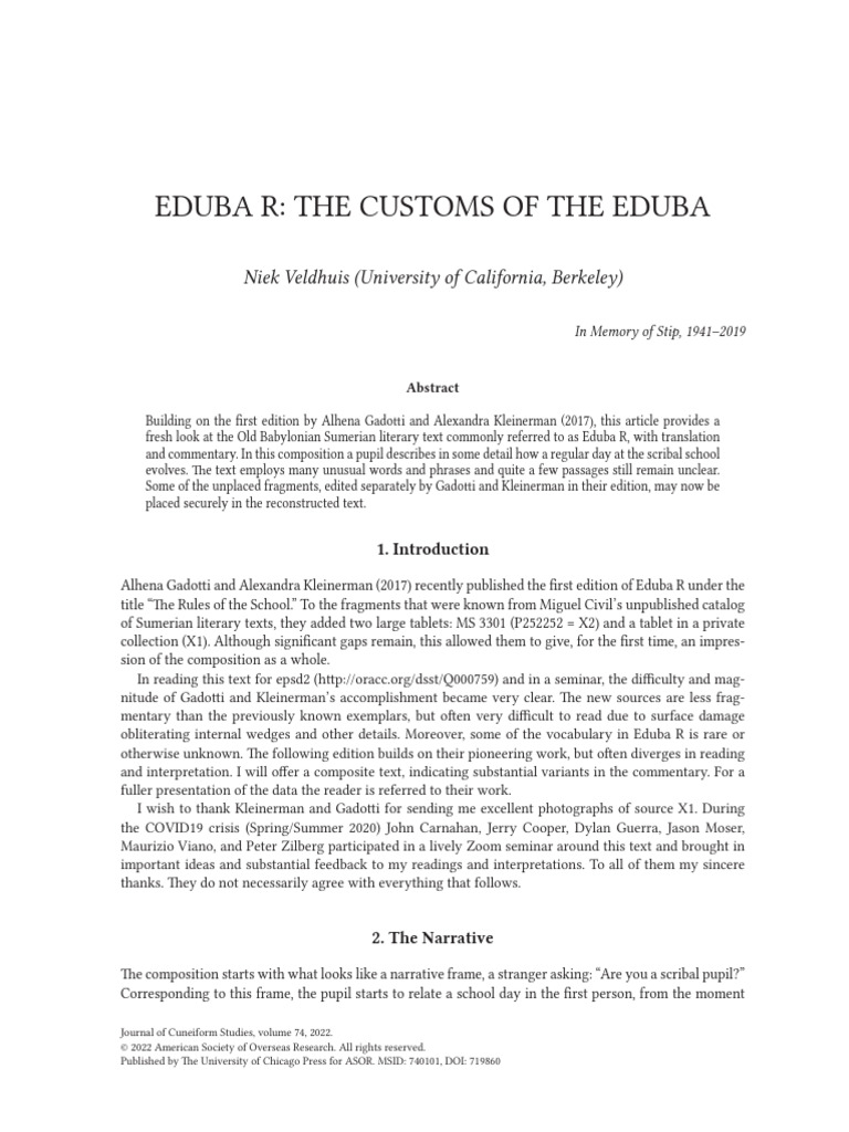 Eduba R: Customs of Scribal Schools | PDF | 3rd Millennium Bc ...
