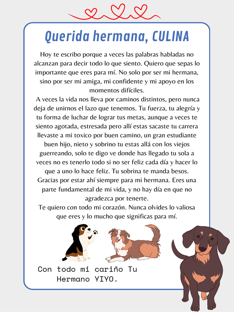 Carta emotiva a mi hermana CULINA | PDF