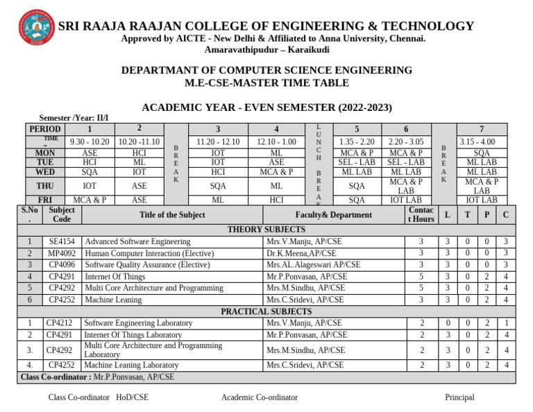 M.E Cse Master (II) Time Table (2022 2023) | PDF | Engineering ...