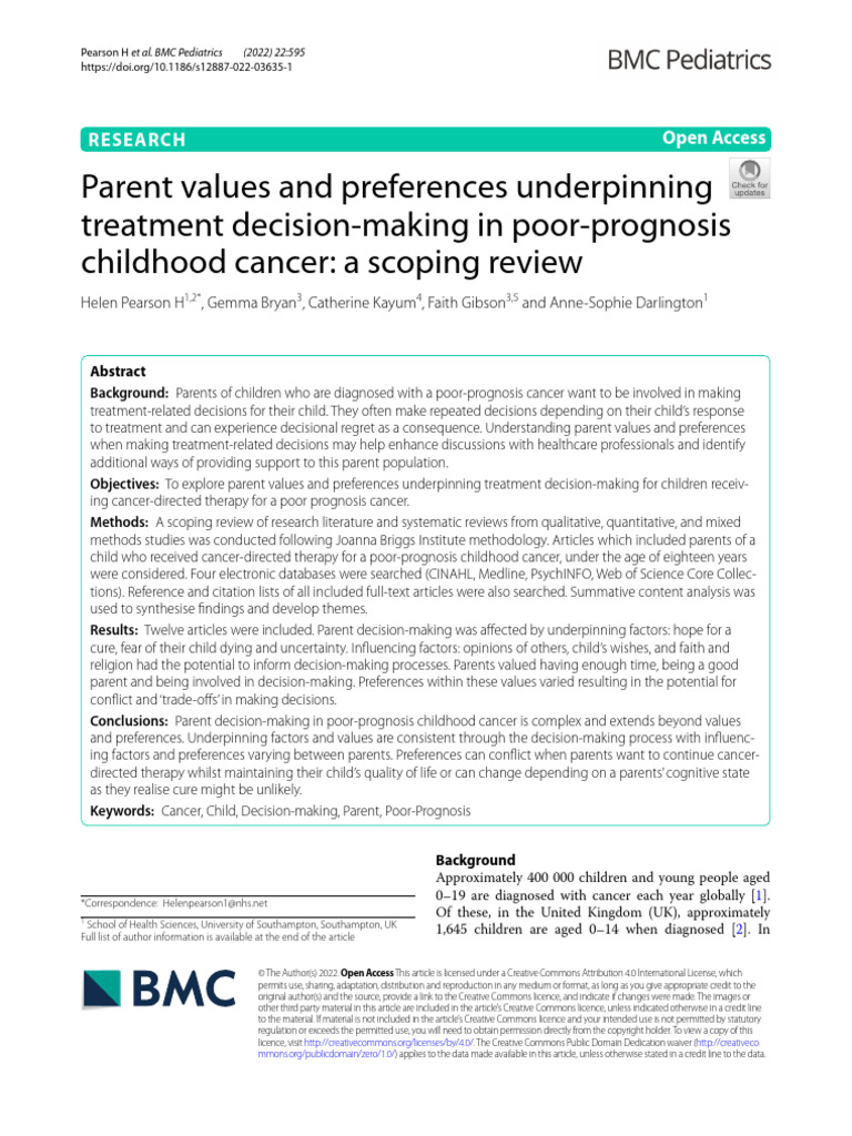 Parent Decision-Making in Childhood Cancer | PDF | Systematic Review ...