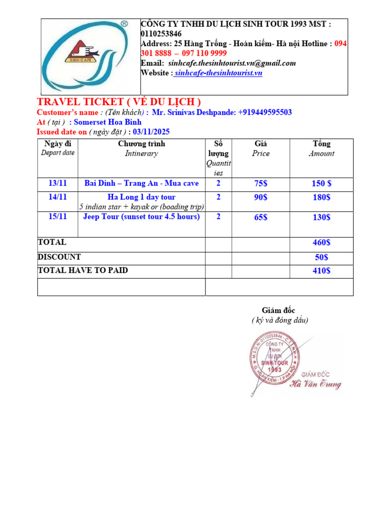 Tour Confrimation MR Deshpande | PDF