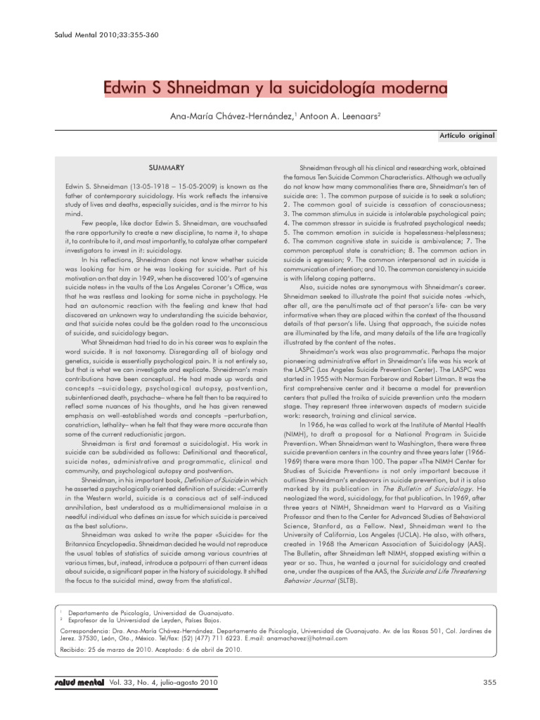 Edwin S. Shneidman y Suicidología Moderna | PDF | Psychology ...