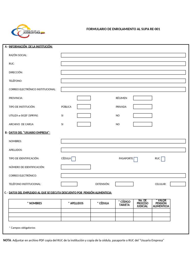 Formulario Enrolamiento Al Supa Re-001 | PDF