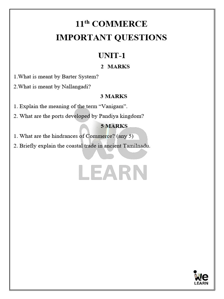 Important Questions for 11th Commerce | PDF | Warehouse | Multinational ...