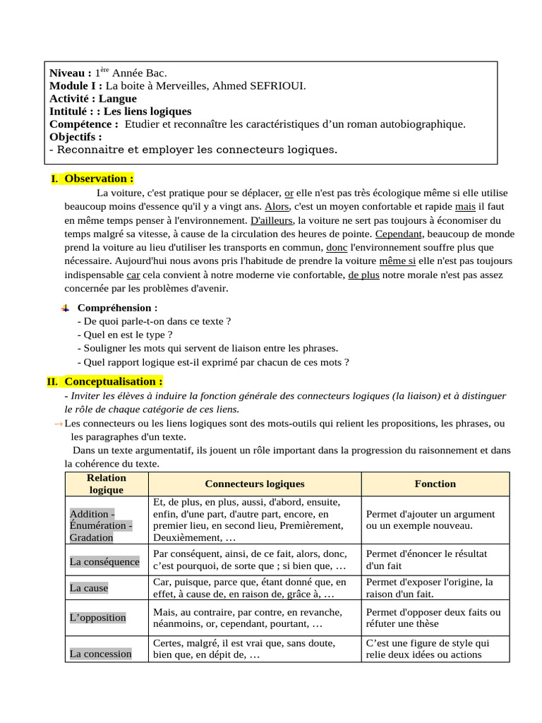 Les Liens Logiques | PDF | Argumentation