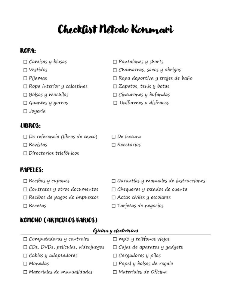 Checklist Método Konmari | PDF | Moda | Ropa
