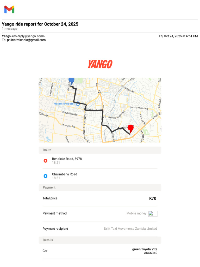 Yango Ride Summary for October 2025 | PDF
