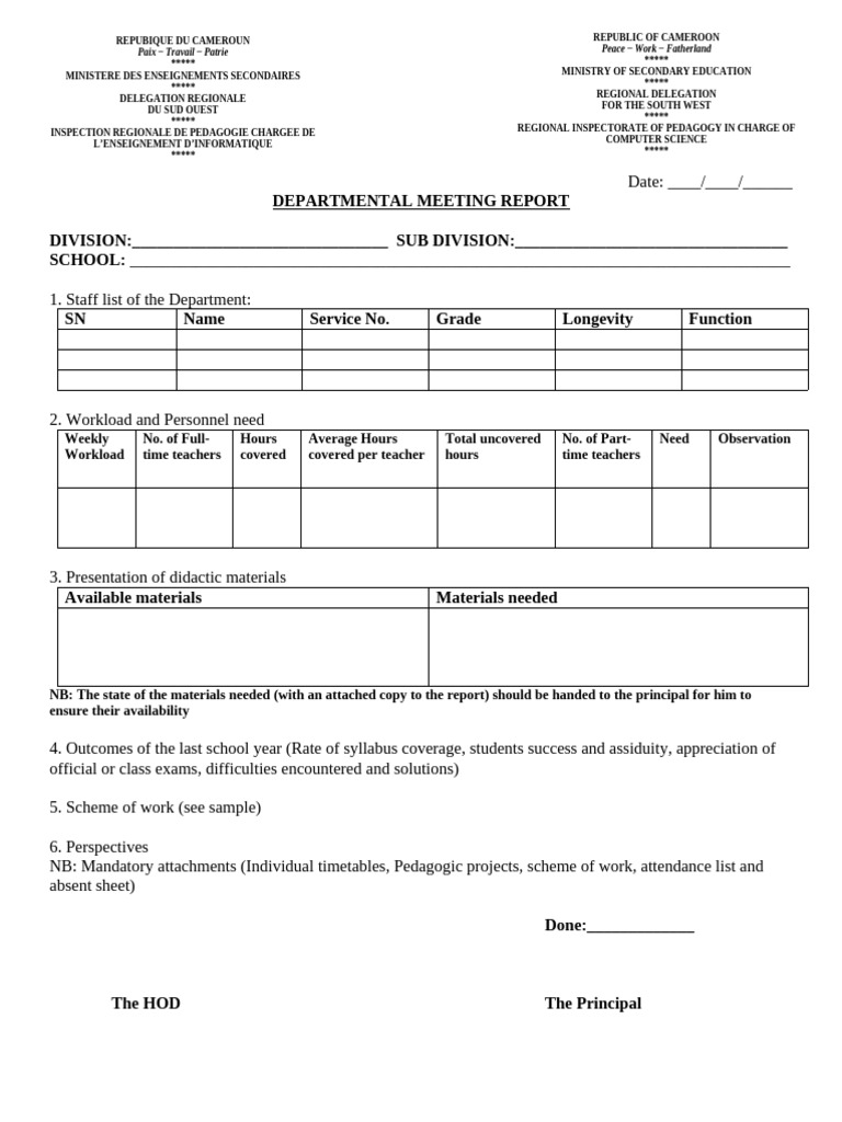 Departmental Meeting Report Template | PDF | Teaching | Chess Theory