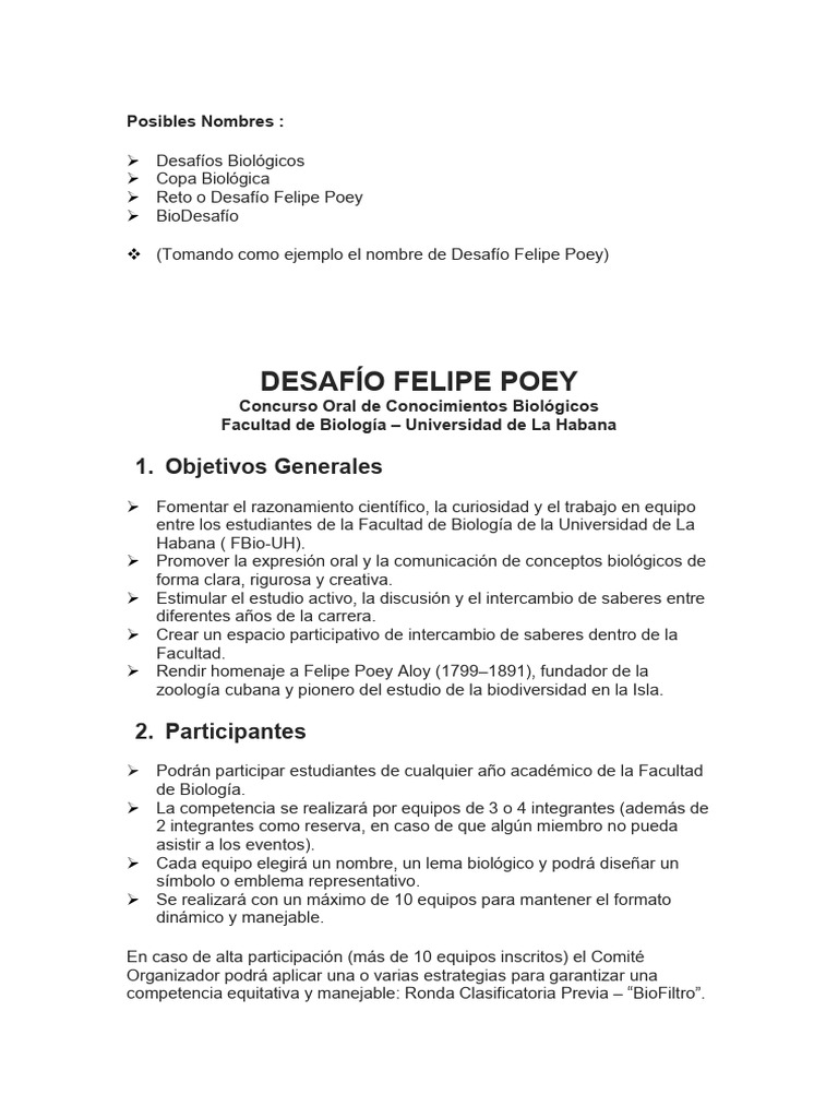 Desafío Felipe Poey: Concurso Biológico | PDF | Biología | Evolución