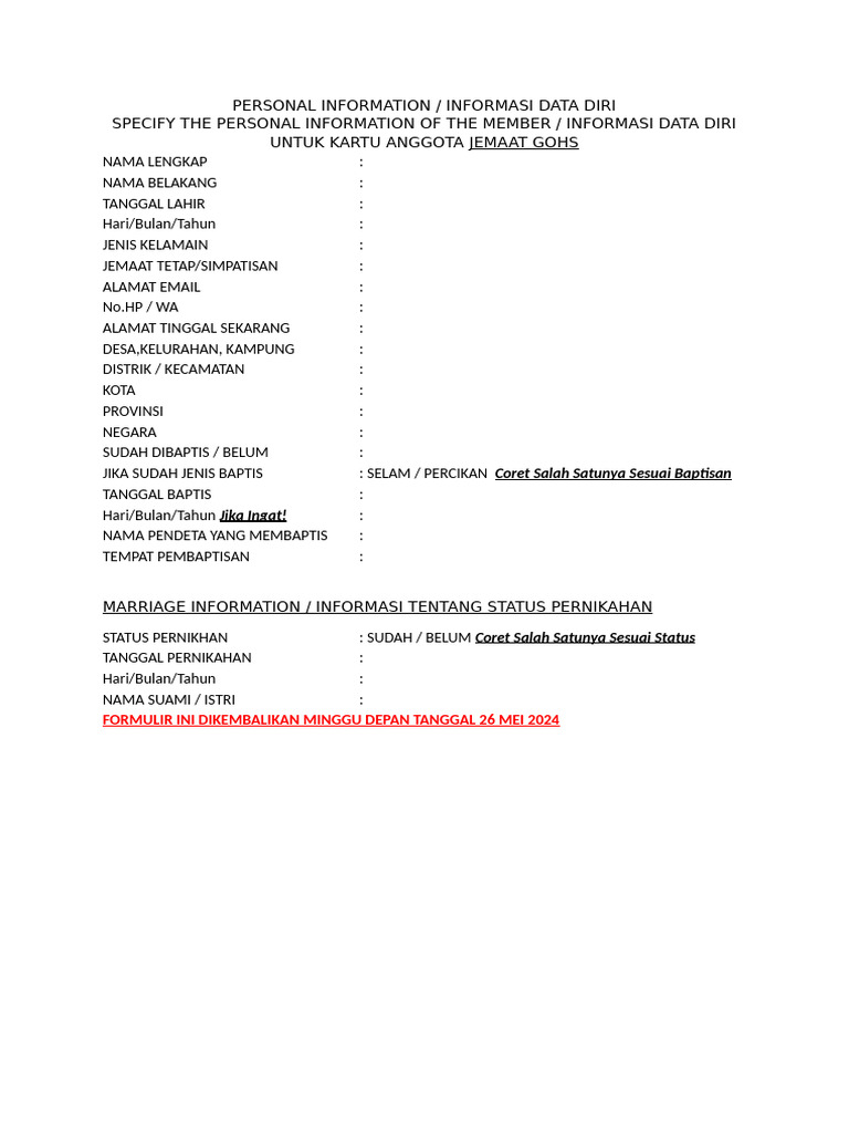 Formulir Data Diri Anggota GOHS | PDF
