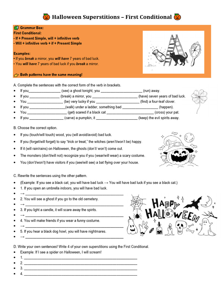 Halloween Superstitions First Conditional | PDF | Luck | Halloween