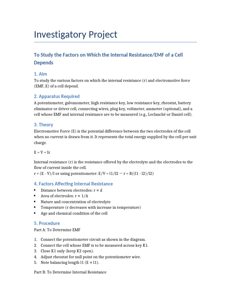 Investigatory_Project_Internal_Resistance_EMF_Cell | PDF | Physical ...