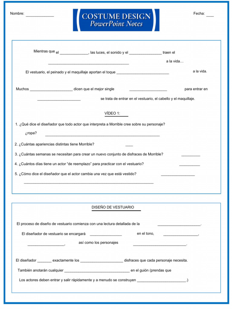 Costume, Hair, and Makeup Notes Spanish | PDF | Productos cosméticos | Moda