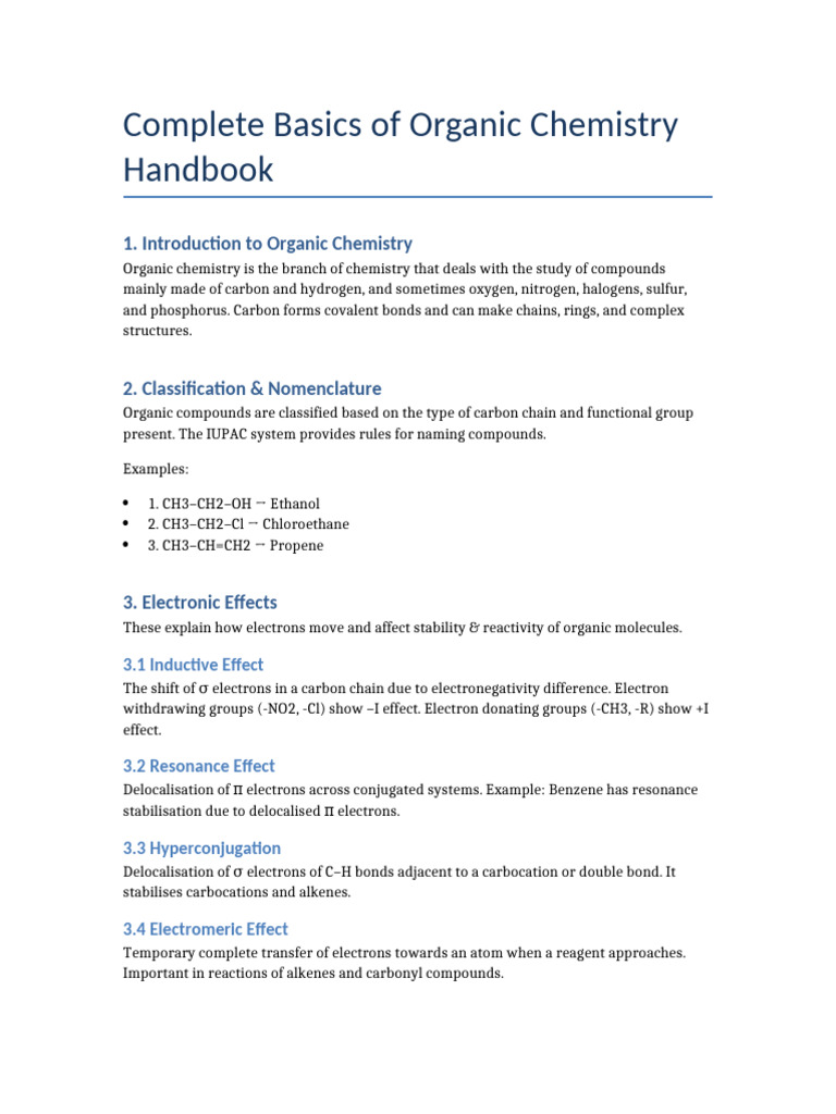 Organic Chemistry Basics Handbook | PDF | Chemical Reactions | Alkene