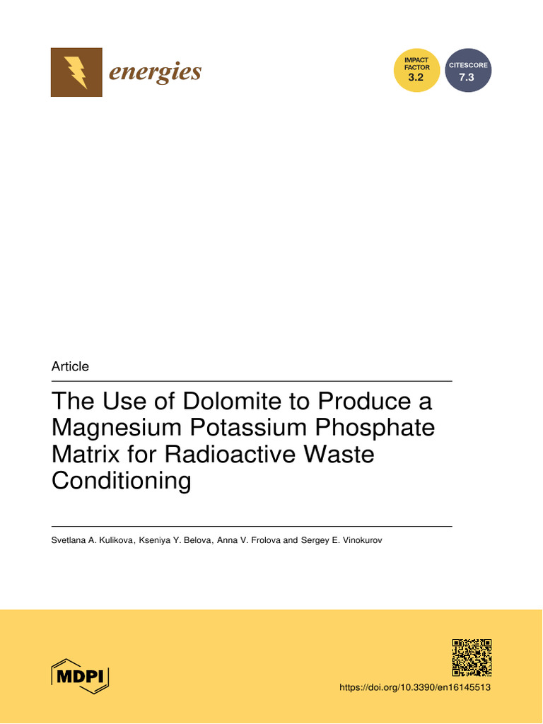 Dolomite for Magnesium Potassium Phosphate Waste Matrix | PDF ...