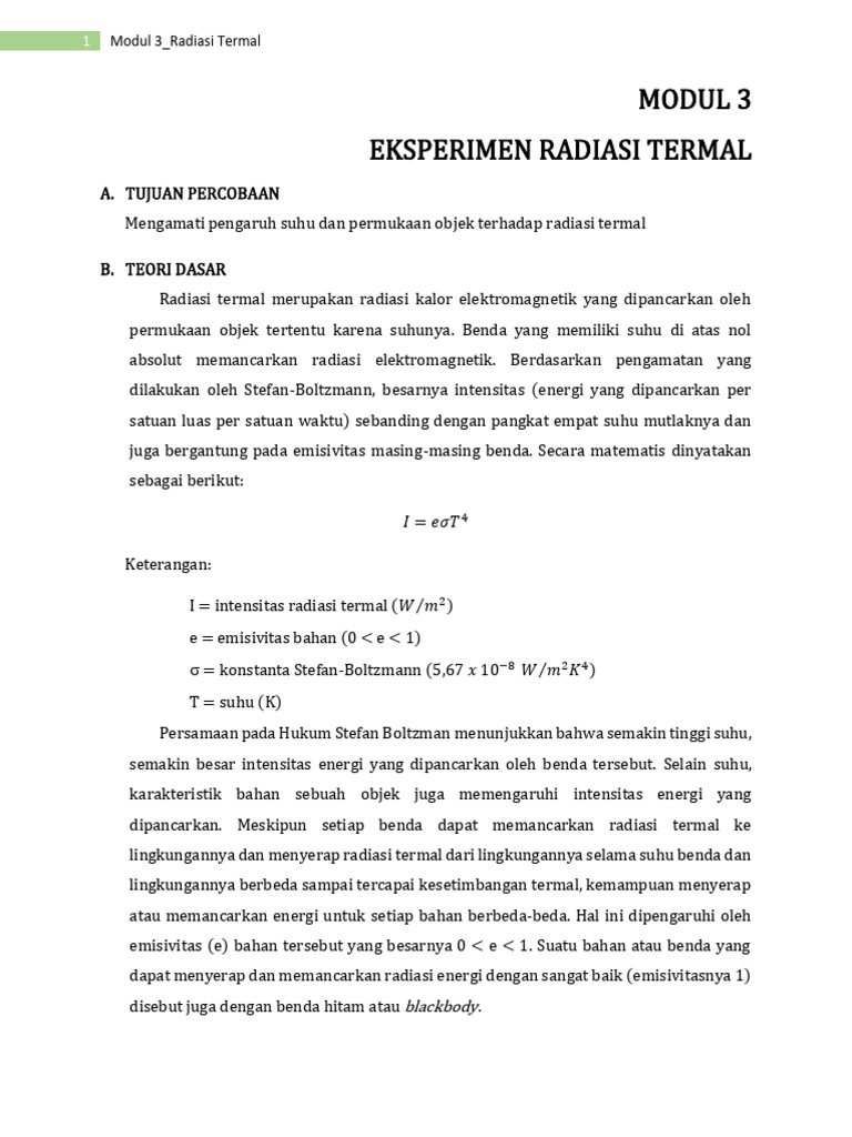 Eksperimen Radiasi Termal Objek Berbeda | PDF