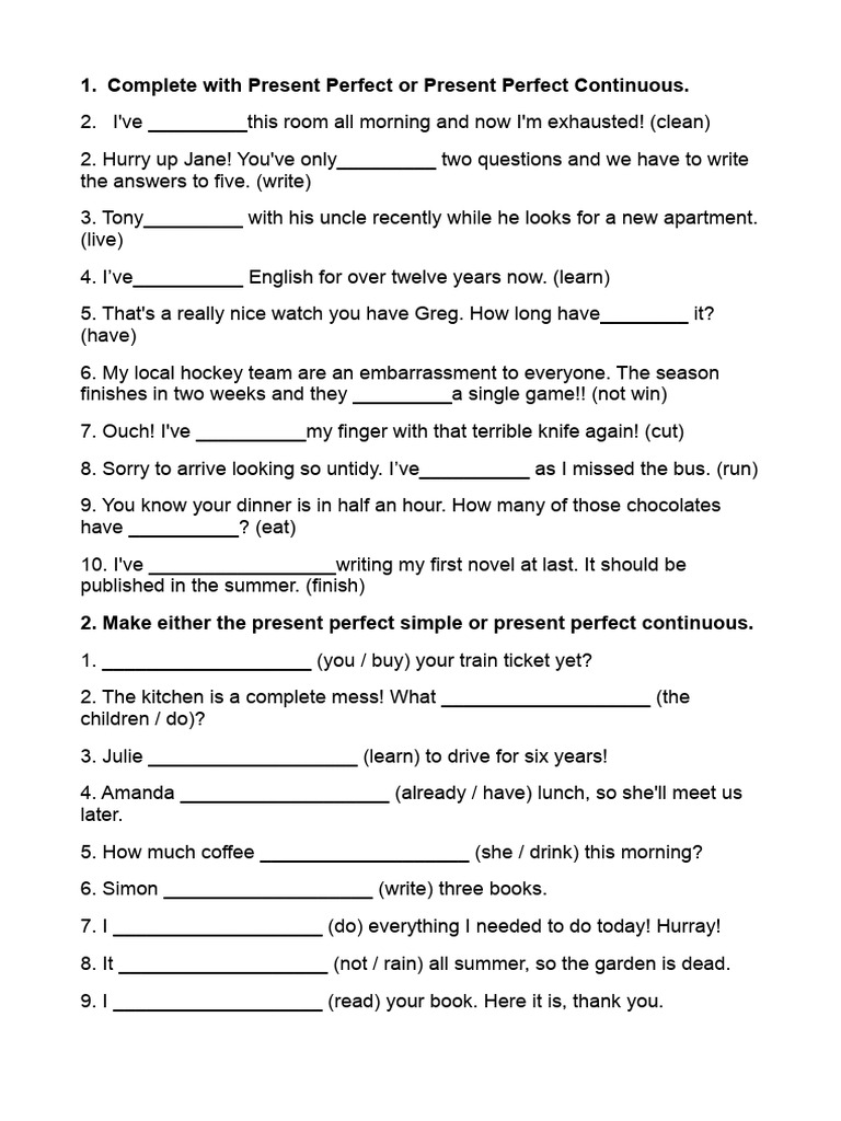Present Perfect and Present Perfect Continuous Activities | PDF