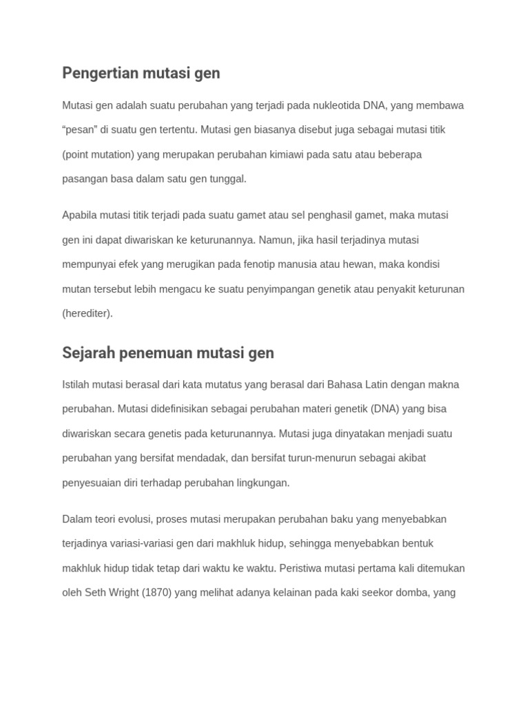 Pengertian Mutasi Gen Dan Jenis Jenisnya | PDF
