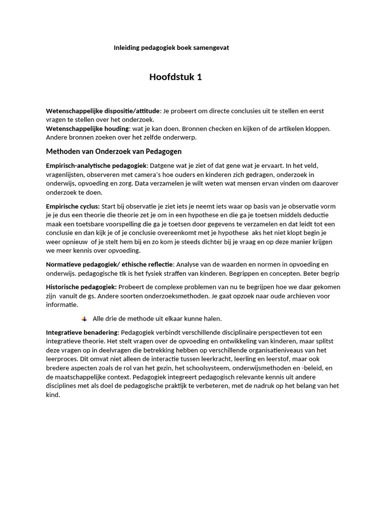 Inleiding Pedagogiek Boek Samengevat | PDF