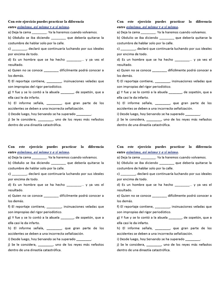 Ejercicio sobre "asimismo" y "así mismo" | PDF