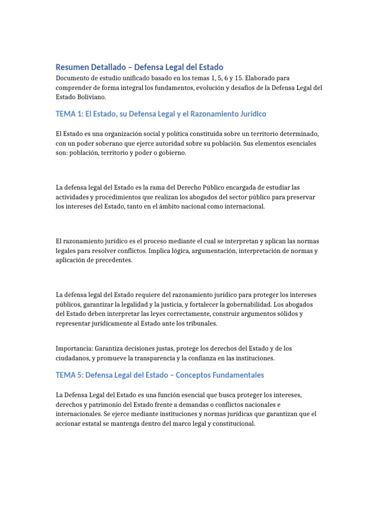 Resumen Completo Defensa Legal Del Estado | PDF | Estado (política ...
