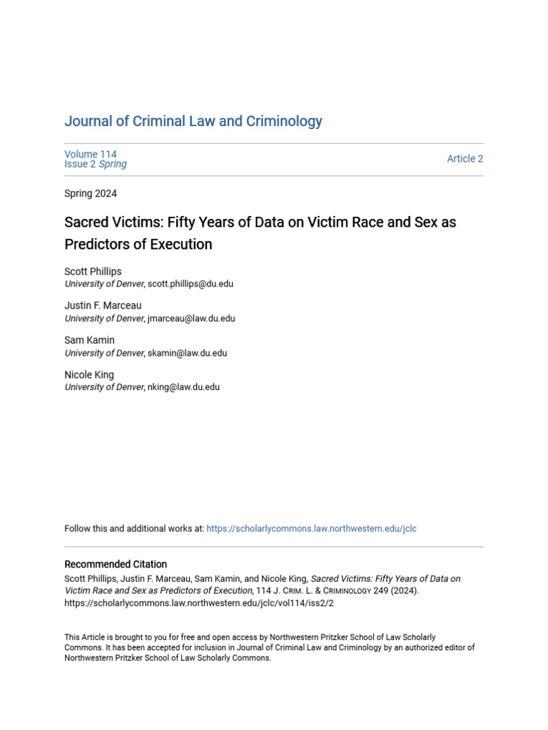 Victim Race and Sex in Death Sentencing | PDF | Sampling (Statistics ...