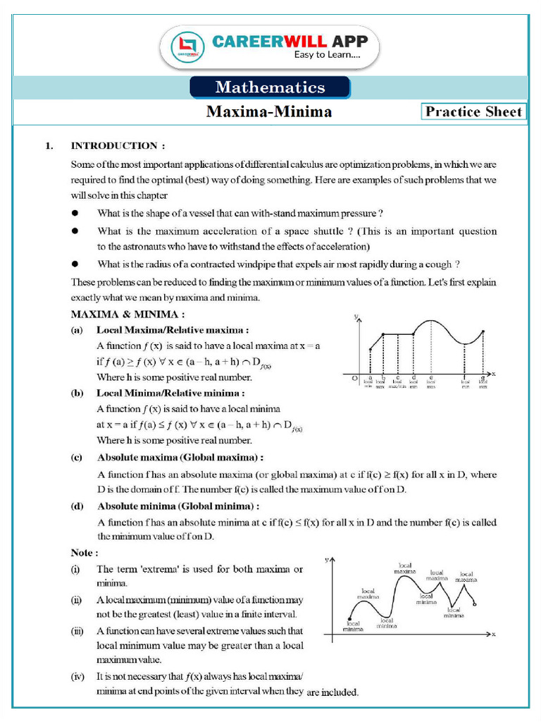 Sheet - 01 - Maxima Minima | PDF
