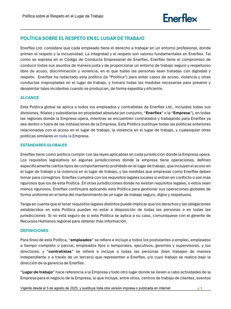 Spanish Respectful Workplace Policy Aug 5, 2025 | PDF | Acoso sexual ...