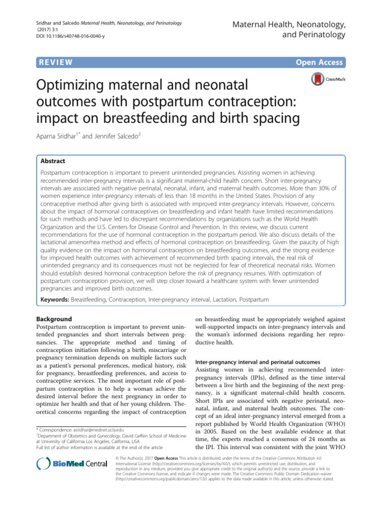 Postpartum Contraception and Health Outcomes | PDF | Breastfeeding ...