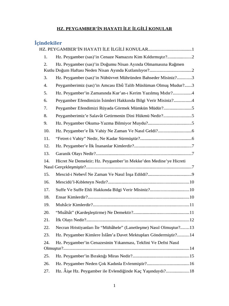 HZ Peygamberin Hayatı Ile İlgili Konular | PDF