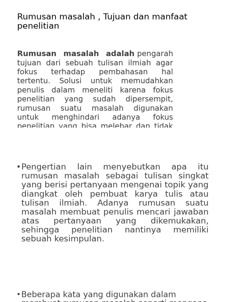 Rumusan Masalah , Tujuan Dan Manfaat Penelitian | PDF