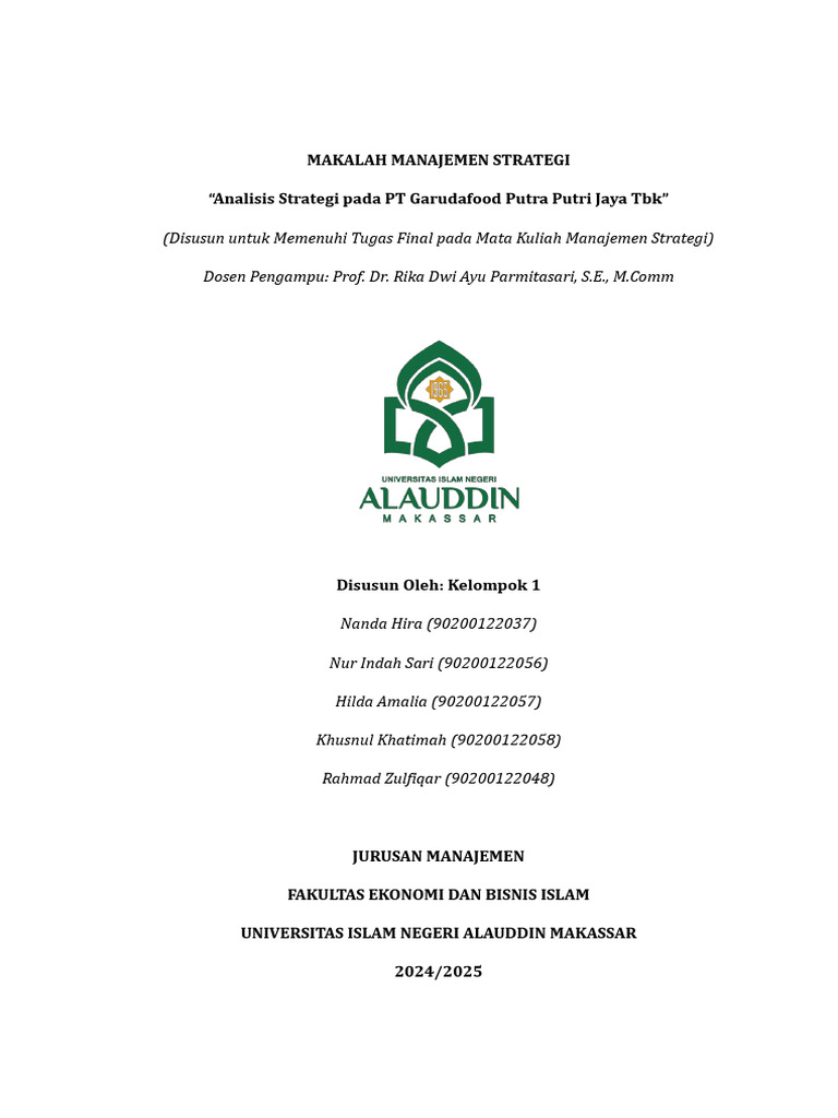 Analisis Strategi PT Garudafood Tbk | PDF