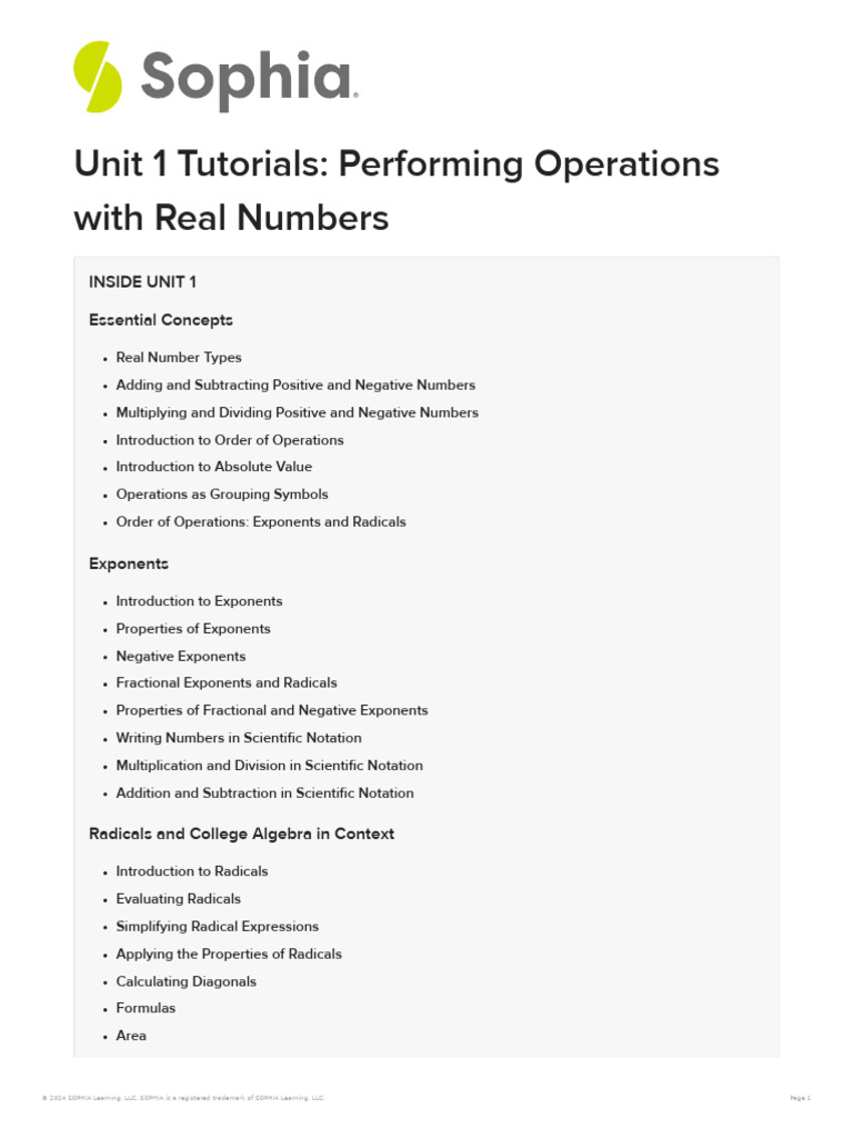 Unit 1 Performing Operations With Real Numbers 2 | PDF | Numbers ...