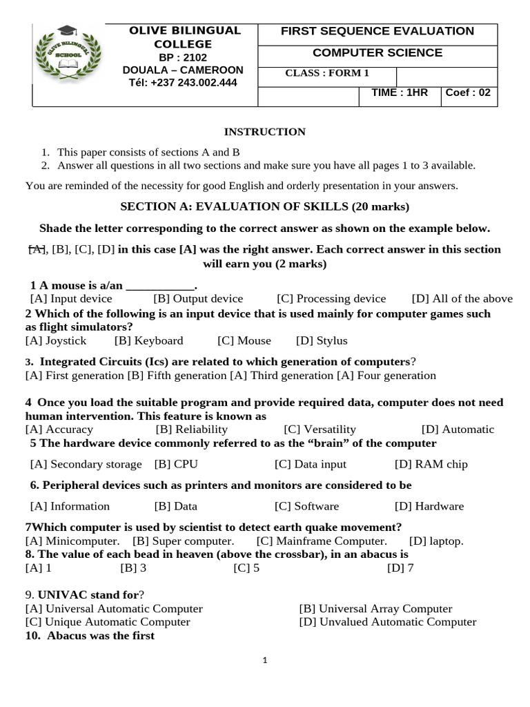 CSC F1 SEQQ 1 | PDF | Input/Output | Computer Hardware