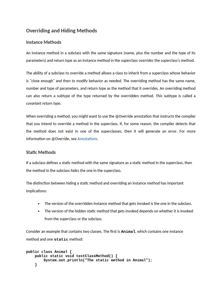 Overriding and Hiding Methods | PDF | Inheritance (Object Oriented Programming) | Method ...