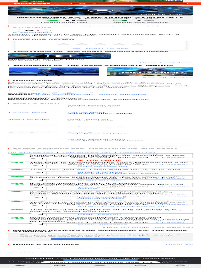 Megamind vs. The Doom Syndicate Rotten Tomatoes | PDF